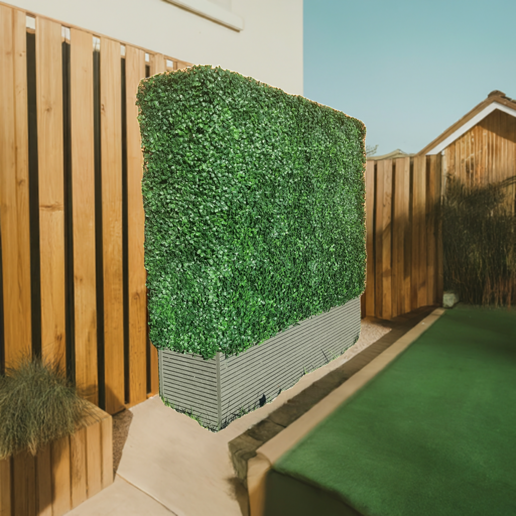Artificial boxwood hedge in wooden planter 100x25x100cm UV Outdoor use ...