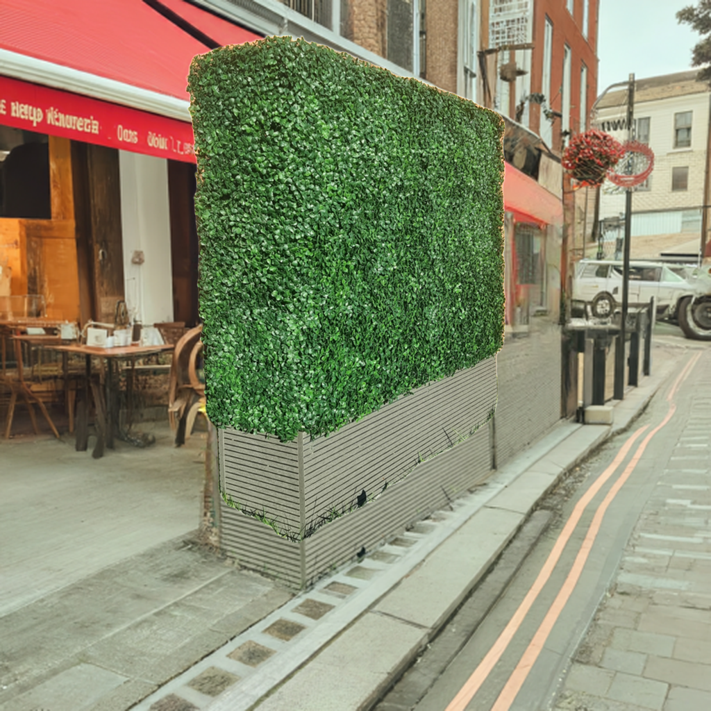 Artificial boxwood hedge in wooden planter 100x25x100cm UV Outdoor use ...